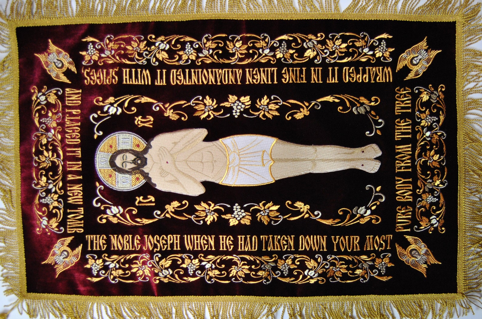 New Epitaphios Cover Orthodox Shroud of Christ Fully-embroidered Relic ...