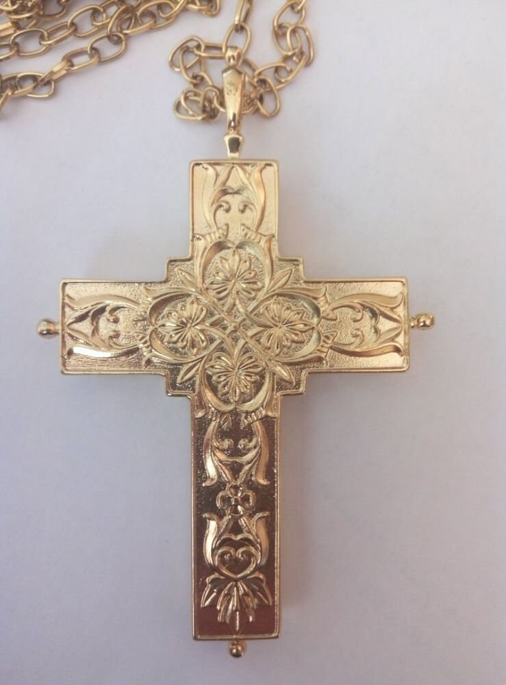 Orthodox Pectoral Cross-reliquary. Russian Gold Brass Relic Cross ...