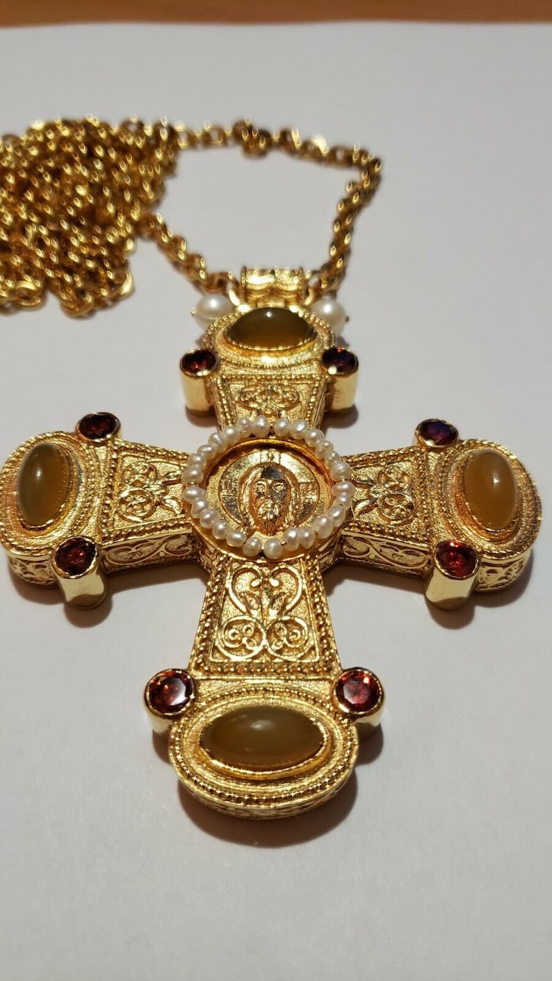 Gold Pectoral Cross. Russian Orthodox Brass Cross Crucifix Pendant ...