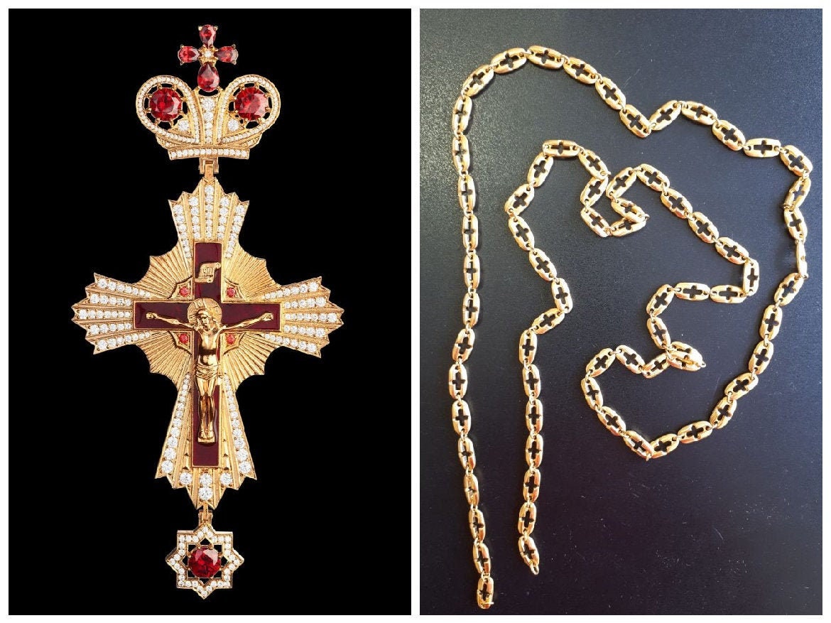 Gold Pectoral Cross Cast Crucifix of Our Lord Jesus Christ. Russian ...