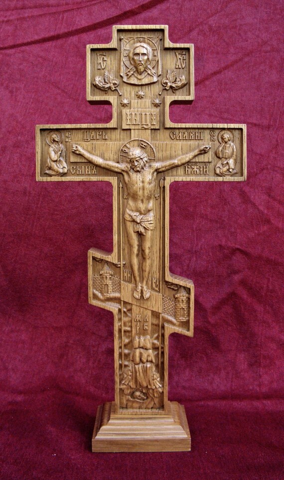 Orthodox table wooden carved cross on the stand Oak Middle | Etsy