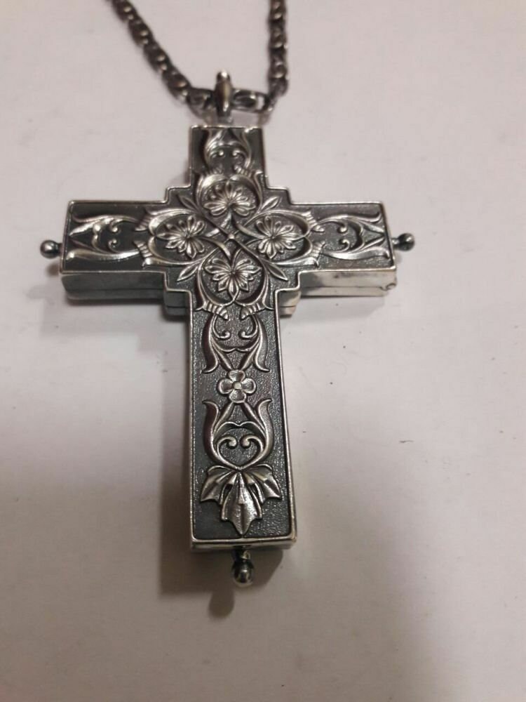 Orthodox Pectoral Cross-reliquary. Russian Silver Brass Relic Cross ...