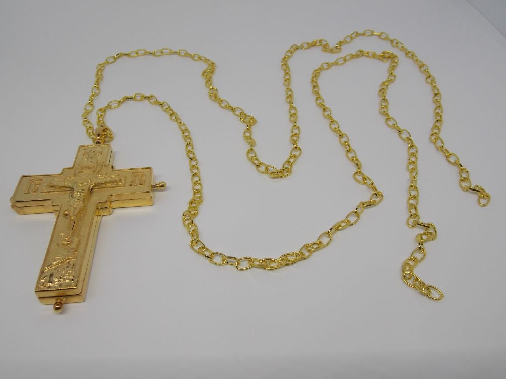 Orthodox Pectoral Cross-reliquary. Russian Gold Brass Relic Cross ...