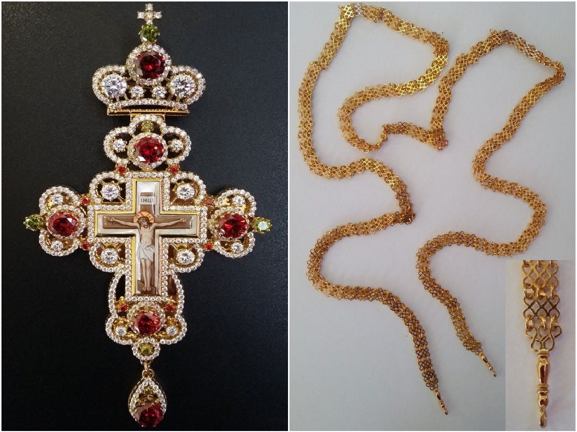 Gold Pectoral Cross. Russian Orthodox Brass Priest Cross Pendant ...