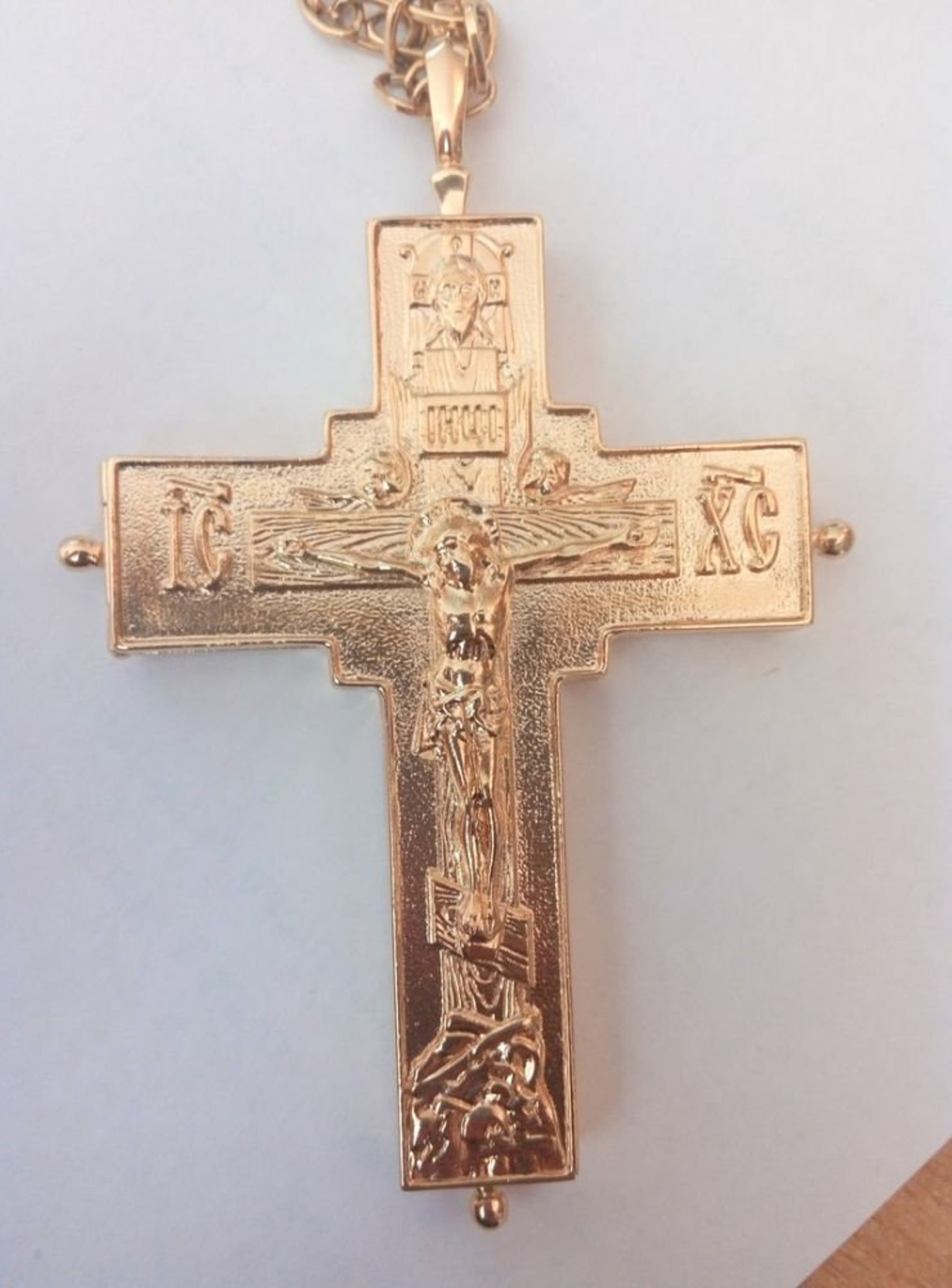 Orthodox Pectoral Cross-reliquary. Russian Gold Brass Relic Cross ...