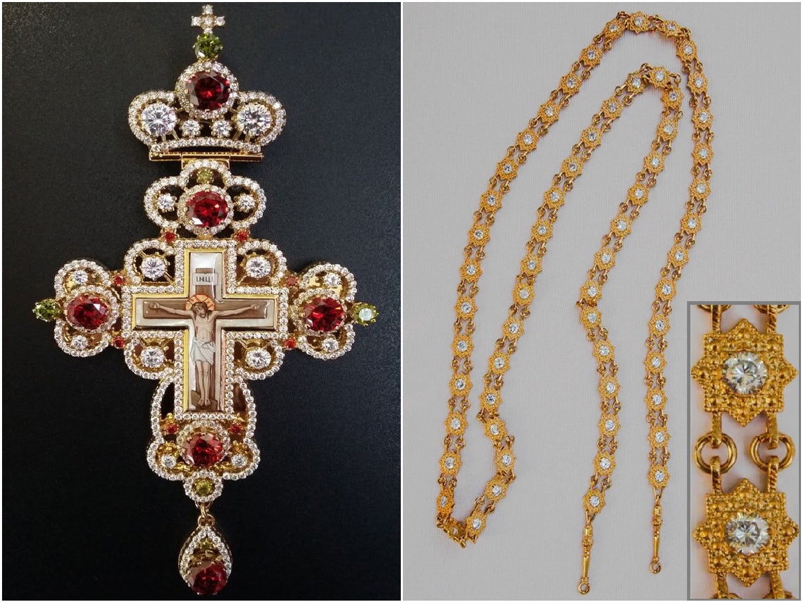 Gold Pectoral Cross. Russian Orthodox Brass Priest Cross Pendant ...