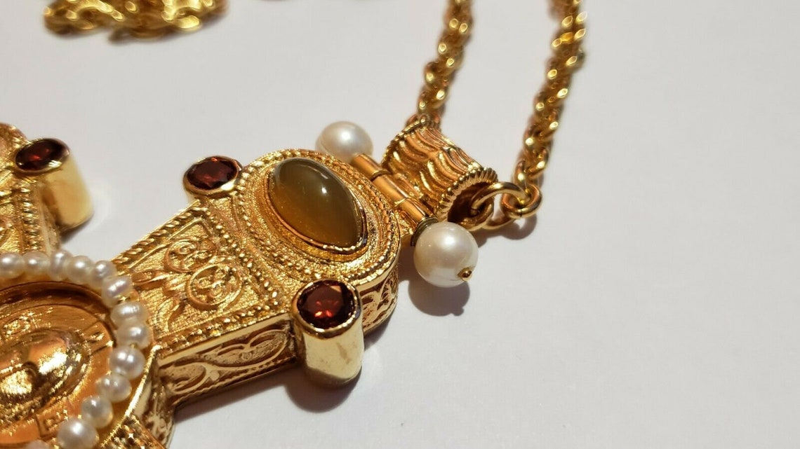 Gold Pectoral Cross. Russian Orthodox Brass Cross Crucifix Pendant ...