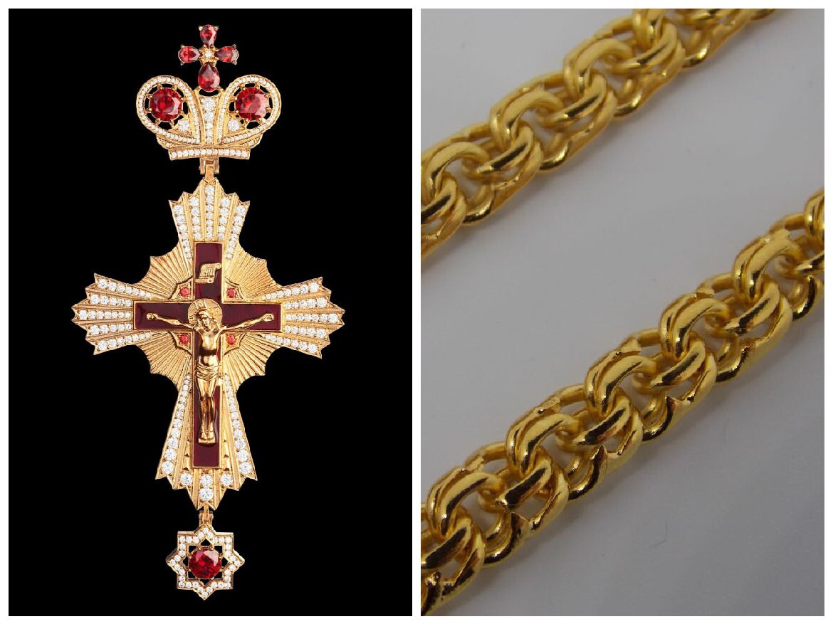 Gold Pectoral Cross Cast Crucifix of Our Lord Jesus Christ. Russian ...
