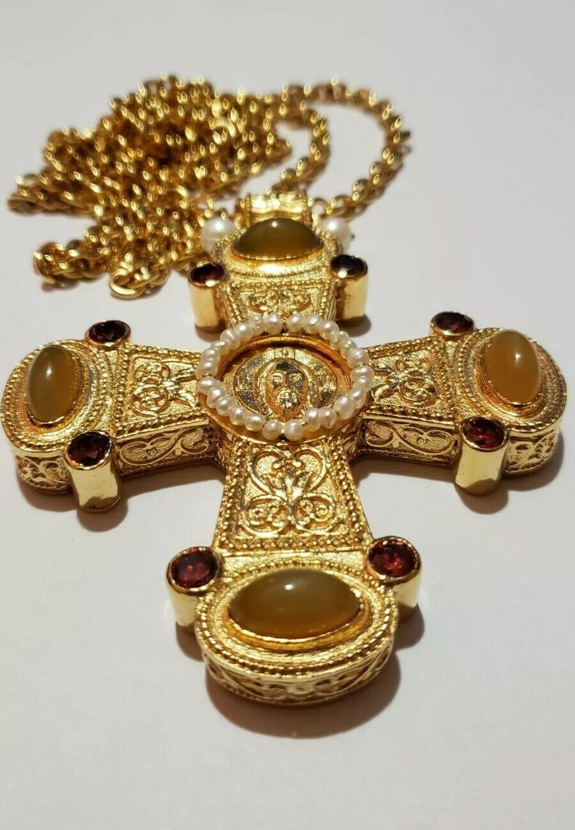 Gold Pectoral Cross. Russian Orthodox Brass Cross Crucifix Pendant ...