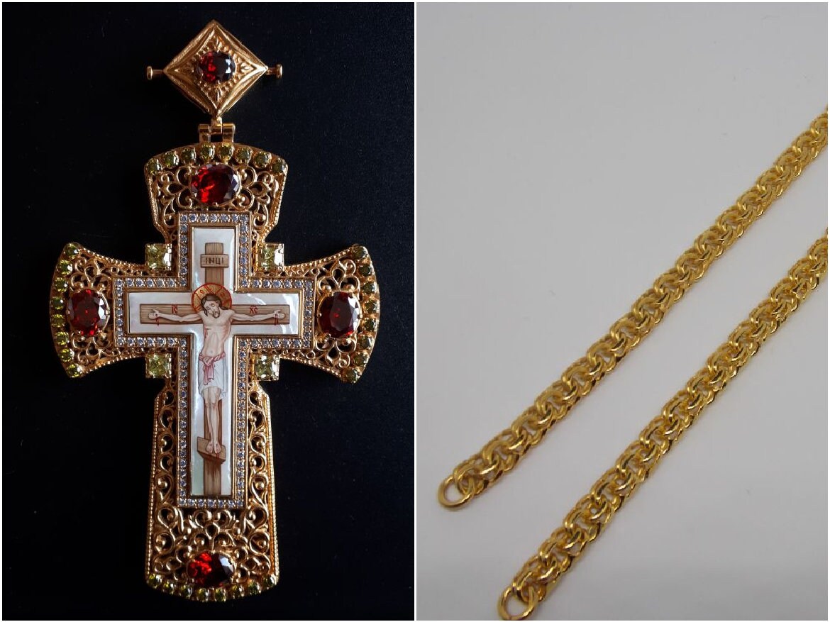 Pectoral Cross. Russian Orthodox Gold Brass Cross Crucifix - Etsy UK