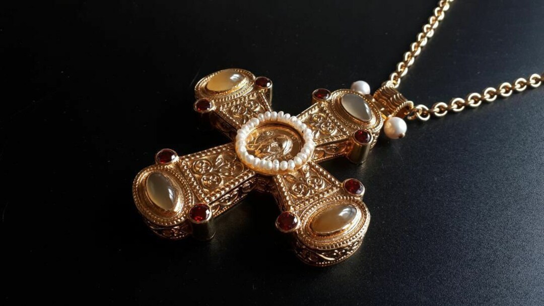 Gold Pectoral Cross. Russian Orthodox Brass Cross Crucifix Pendant ...