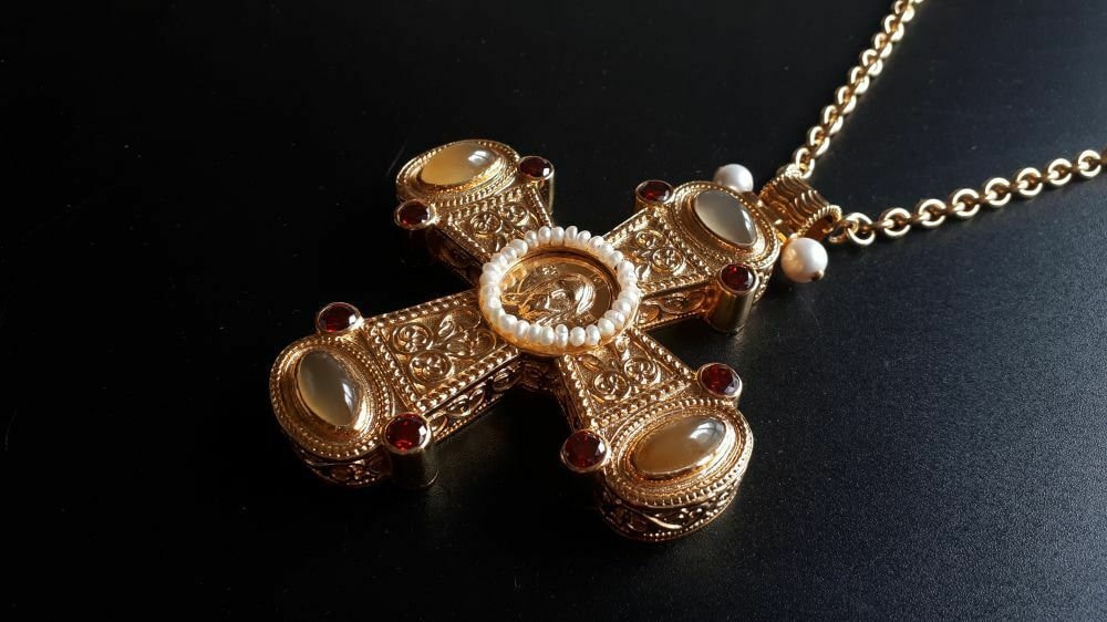 Gold Pectoral Cross. Russian Orthodox Brass Cross Crucifix Pendant ...