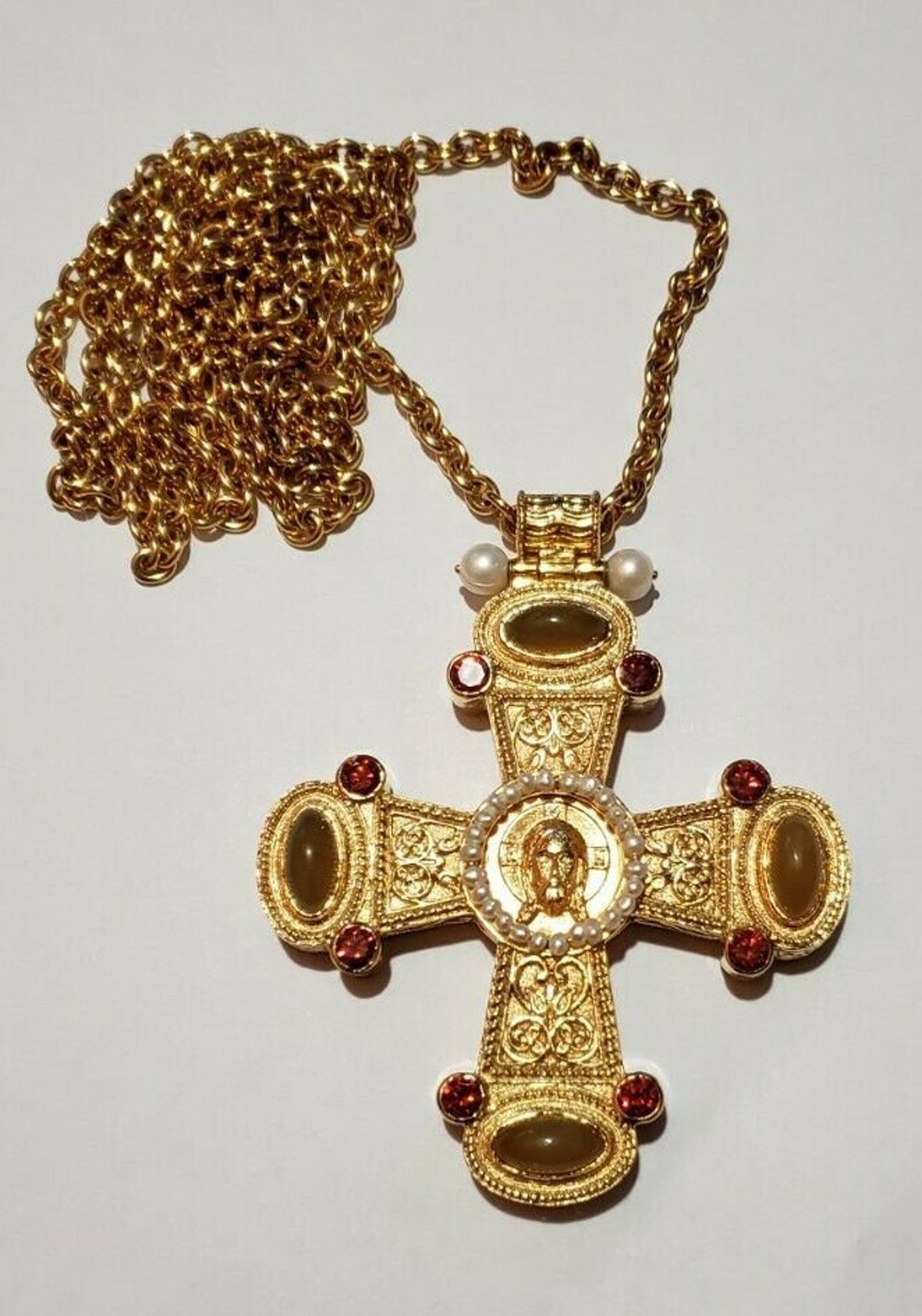 Gold Pectoral Cross. Russian Orthodox Brass Cross Crucifix Pendant ...