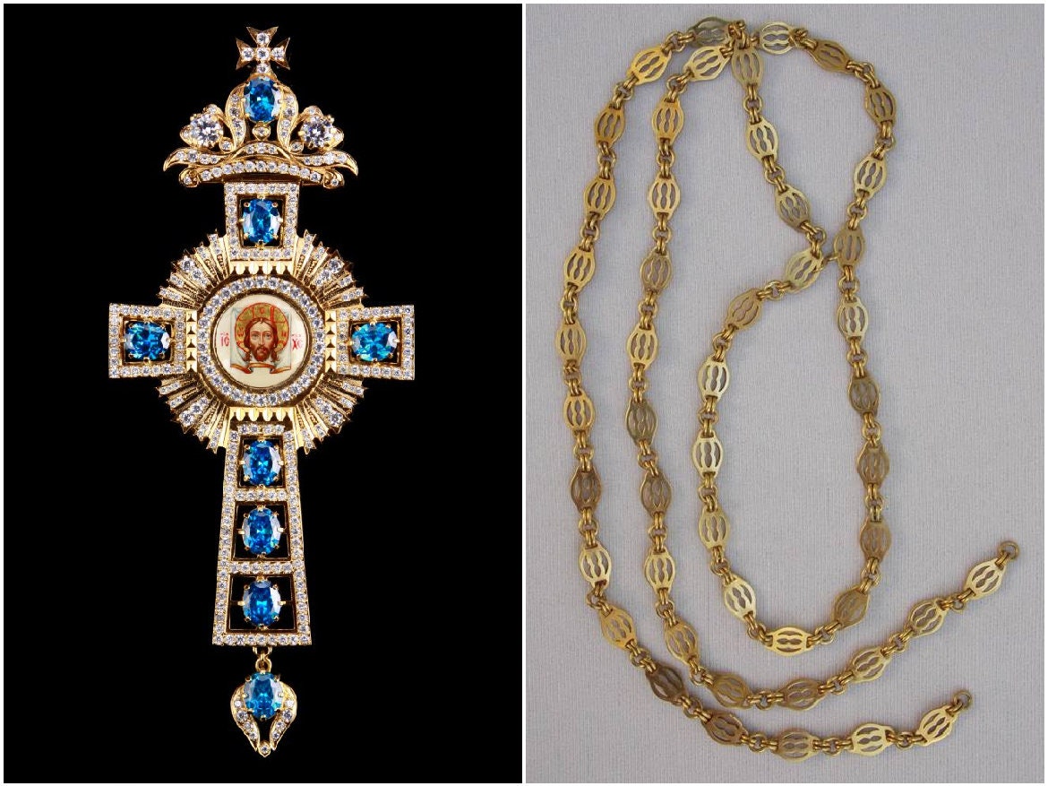 Gold Pectoral Cross. Russian Orthodox Gold Brass Cross Crucifix Pendant ...