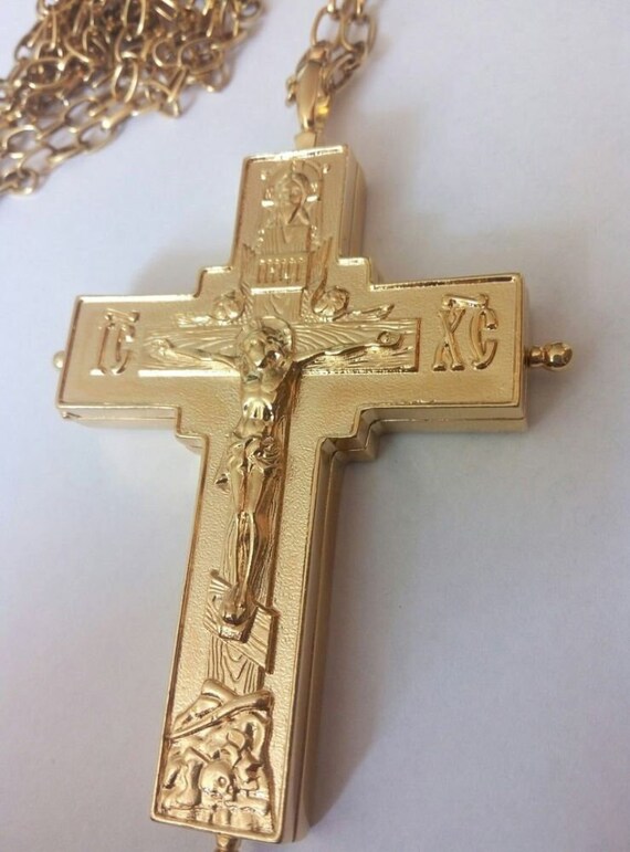Orthodox Pectoral Cross-reliquary. Russian Gold Brass Relic - Etsy