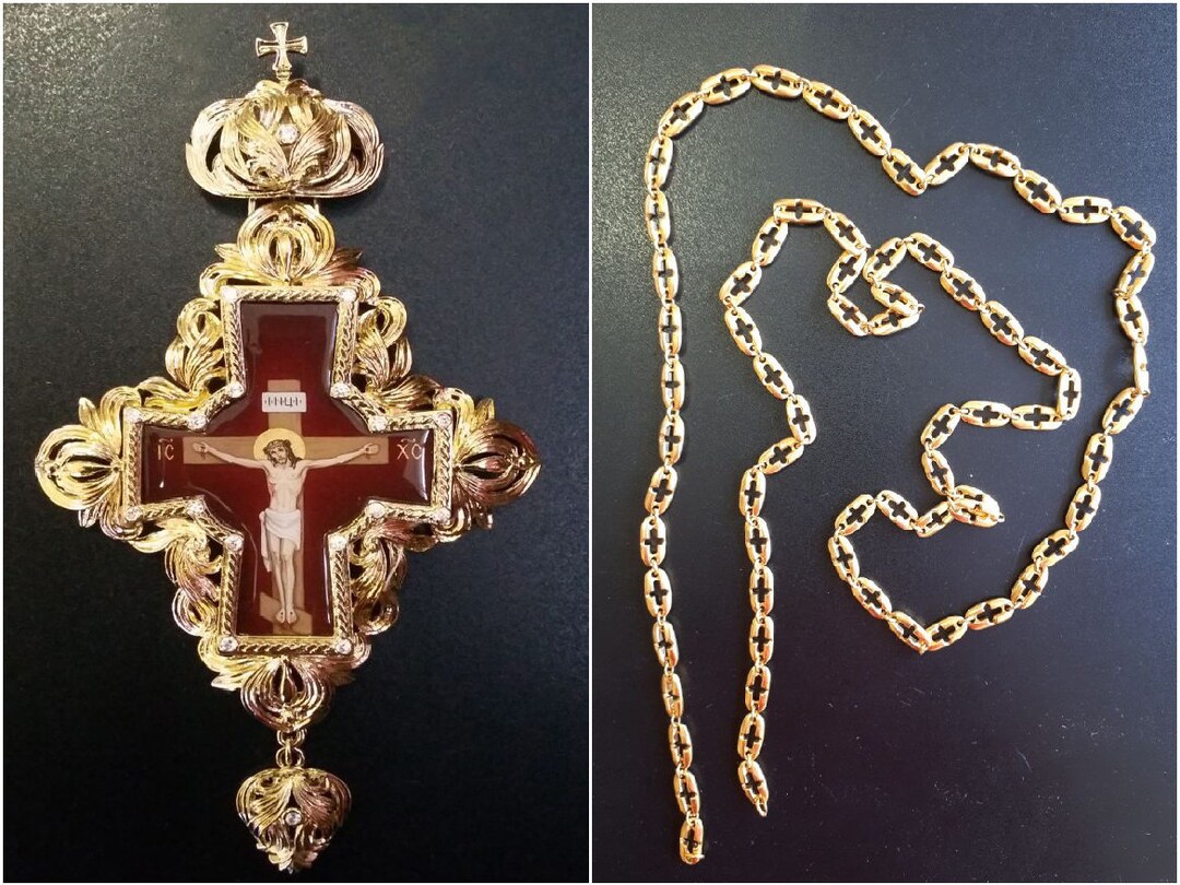 Pectoral Cross. Russian Orthodox Priest Cross. Brass Relic Crucifix ...