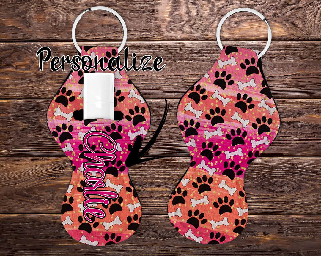 Paw Prints and Dog Bones, Pink Peach and Hot Pink, Chapstick Holder ...
