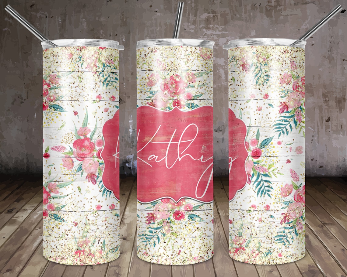 Rustic Wood and Flowers Personalized Tumbler Design - Etsy