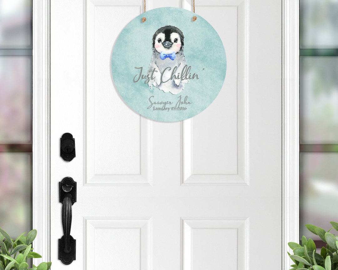 Just Chillin, Penguin Boy, Circle Door Hanger, Sublimation Digital ...