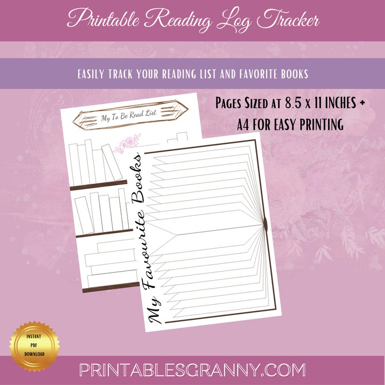 Reading Log Journal letter A4 Printable PDF Reading | Etsy