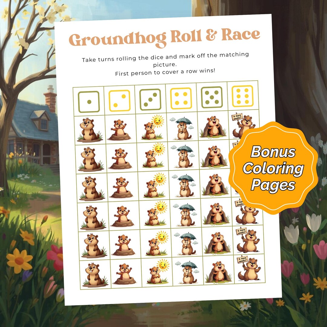 Groundhog Roll and Race Game, Printable Dice Game With Tokens ...