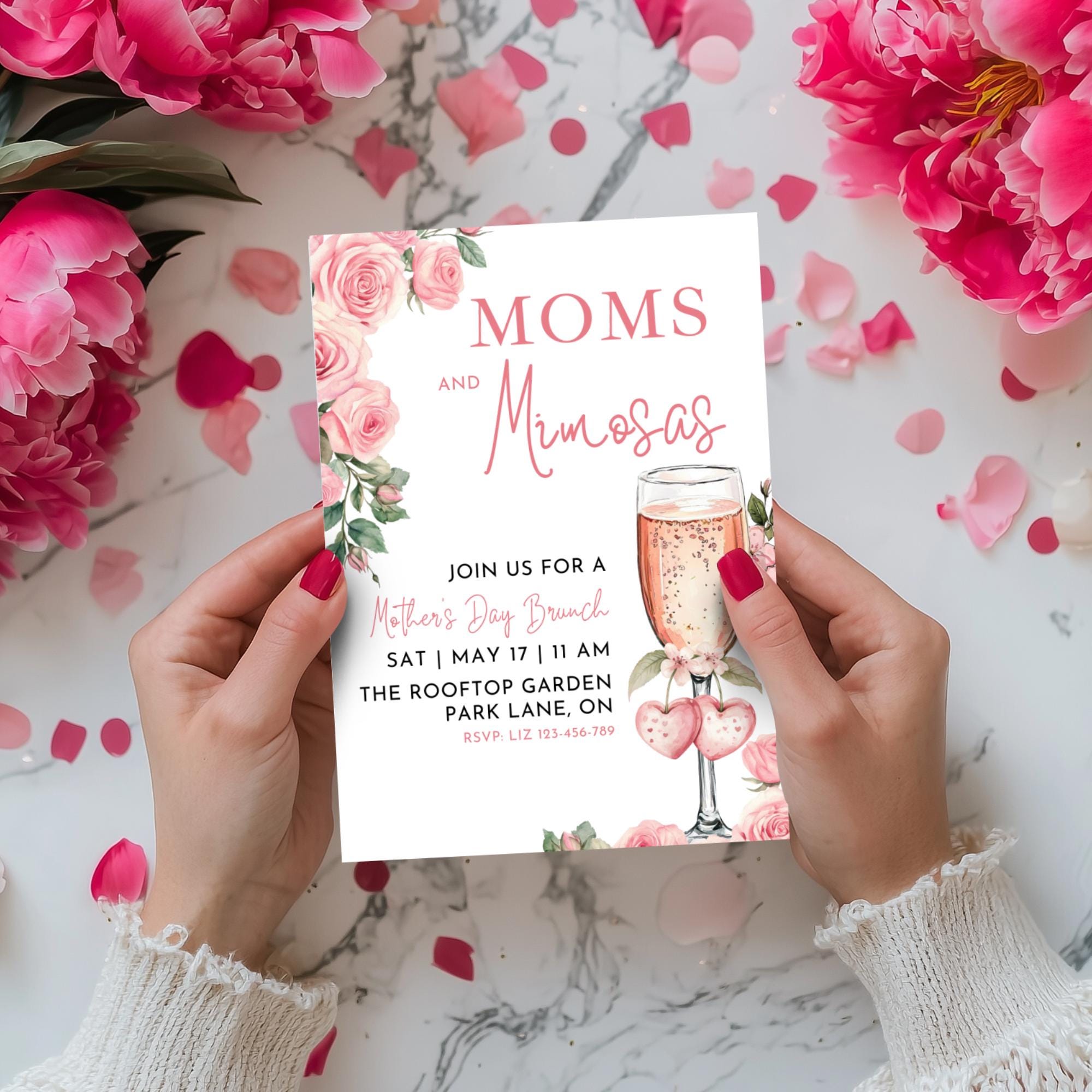 Moms & Mimosas Mother's Day Brunch Invitation, Editable Canva Template ...
