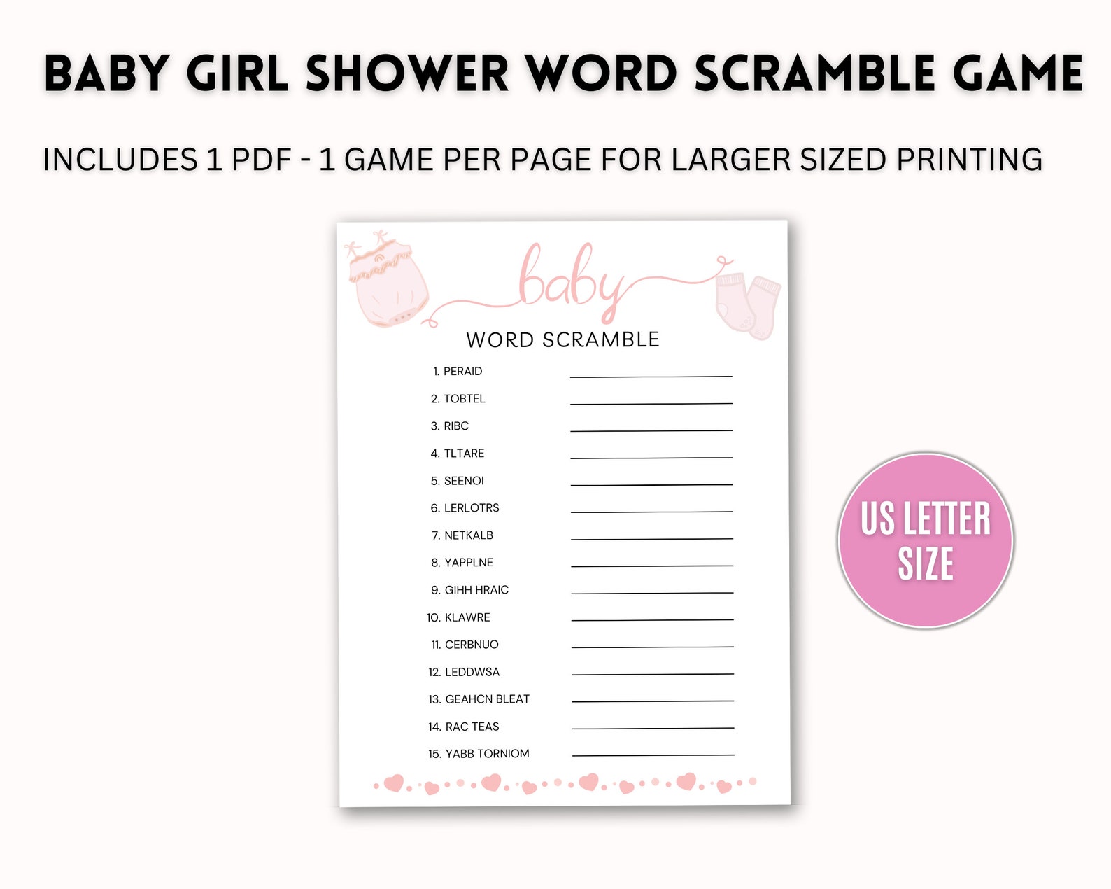 Word Scramble Baby Girl Shower Game, Printable, Fun Baby Shower Game ...