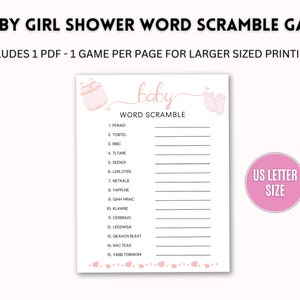 Word Scramble Baby Girl Shower Game, Printable, Fun Baby Shower Game ...