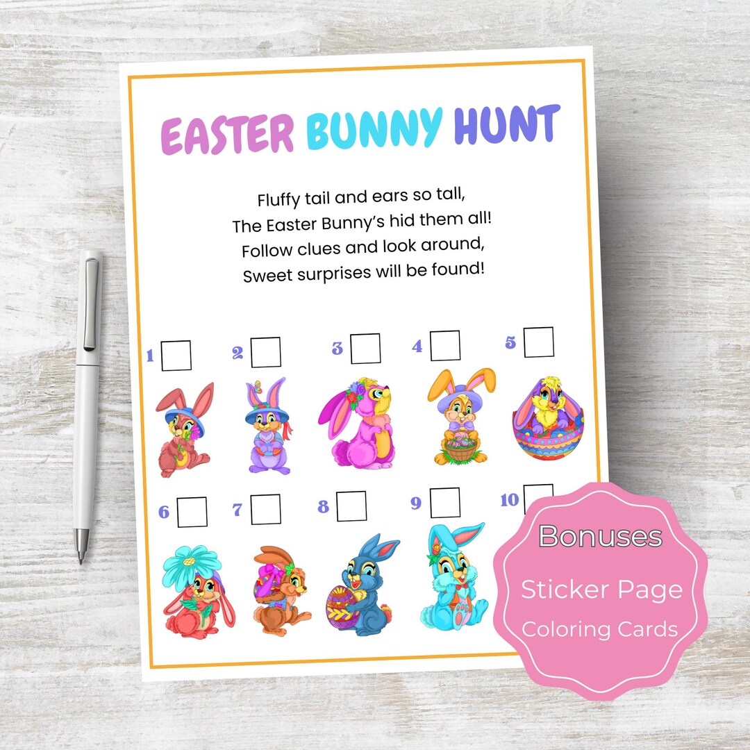 Easter Scavenger Hunt Printable for Kids, Bunny Matching Hunt Game ...