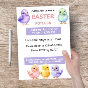 Easter Potluck Invitation - Editable Canva Template, Digital and ...