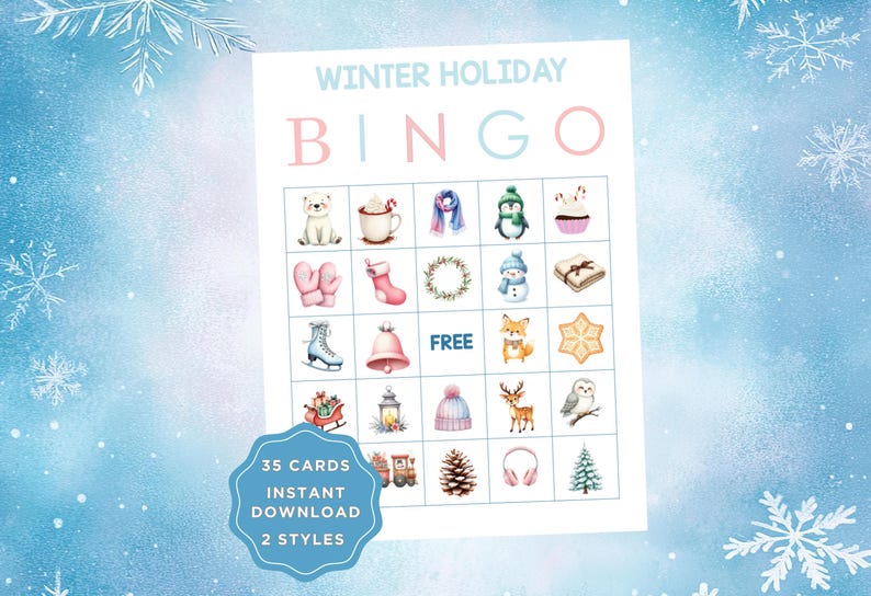 Winter Holiday Bingo Cards Printable, Kids Winter Activity, Fun ...
