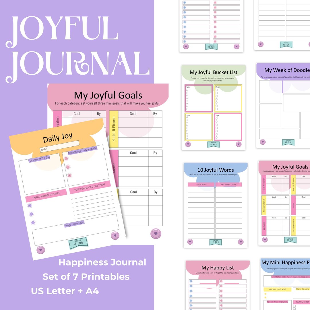 Joyful Journal, Happiness Journal, Workbook, Printable Postivity Sheets ...