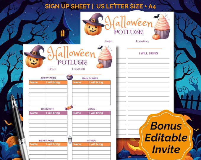 Potluck Sign up Sheet | Halloween Day Potluck Sign up Sheet | Potluck ...