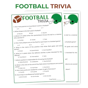 Football Trivia Game, Football Printable Game, Sports Trivia, Pub ...