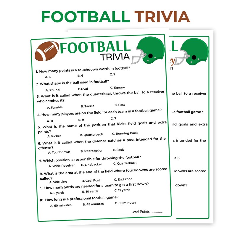 Football Trivia Game, Football Printable Game, Sports Trivia, Pub ...
