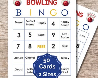 50 Bowling Bingo Cards, Bowling Party Game, Kid's Printable Bowling ...