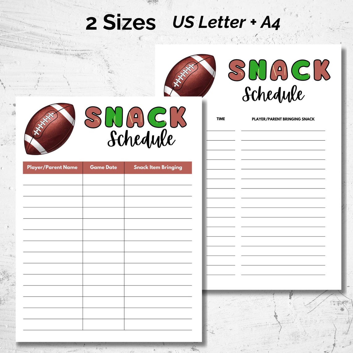 Football Snack Schedule - Printable Template - Team Sign up Sheet ...