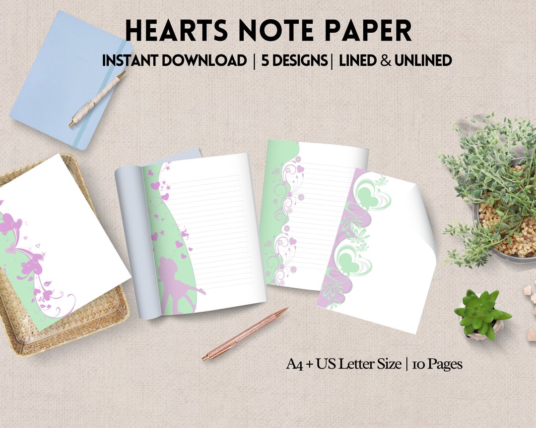 Heart Note Paper, Valentines Printable, Weddings, Couples, Mother's Day ...