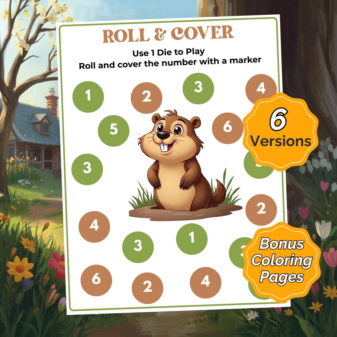 Groundhog Roll and Cover Math Game for Kids, Printable Dice Game With ...