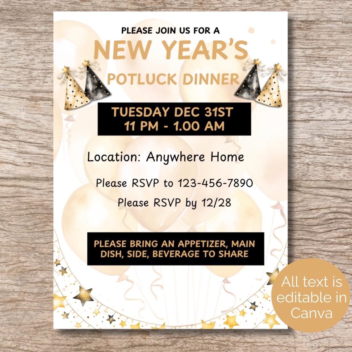 New Years Day Potluck Sign up Sheet Holiday Potluck Party Invite ...