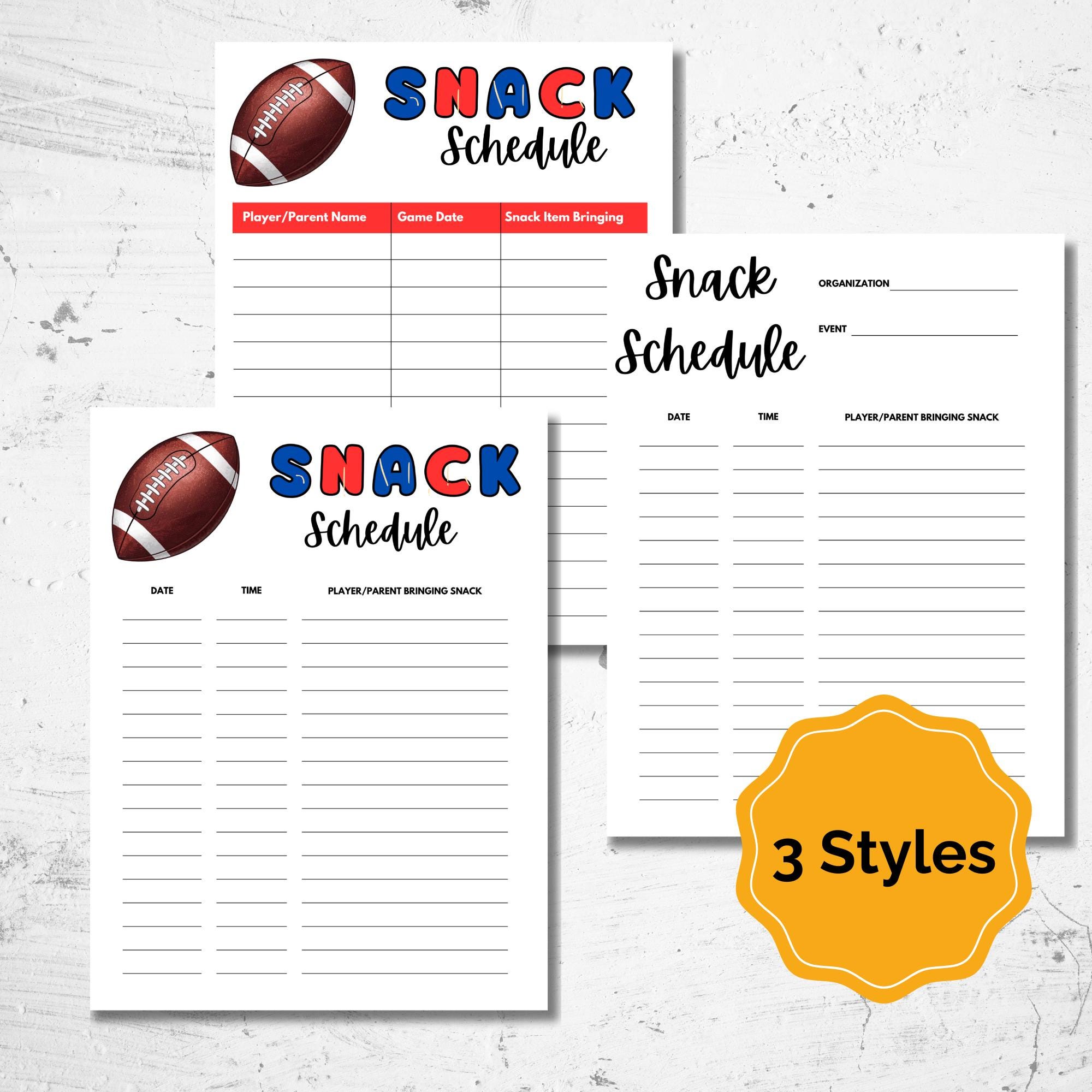 Football Snack Schedule - Edit in Canva, Printable Template - Printable ...