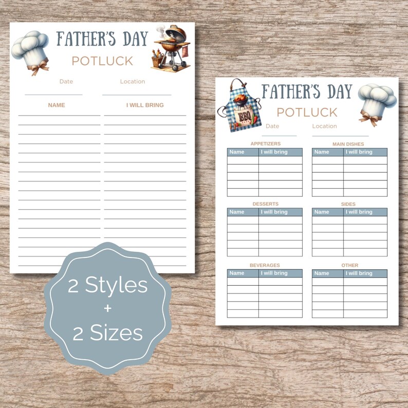 Fathers Day Potluck Sign up Sheet, Printable Potluck Form, Dad BBQ ...