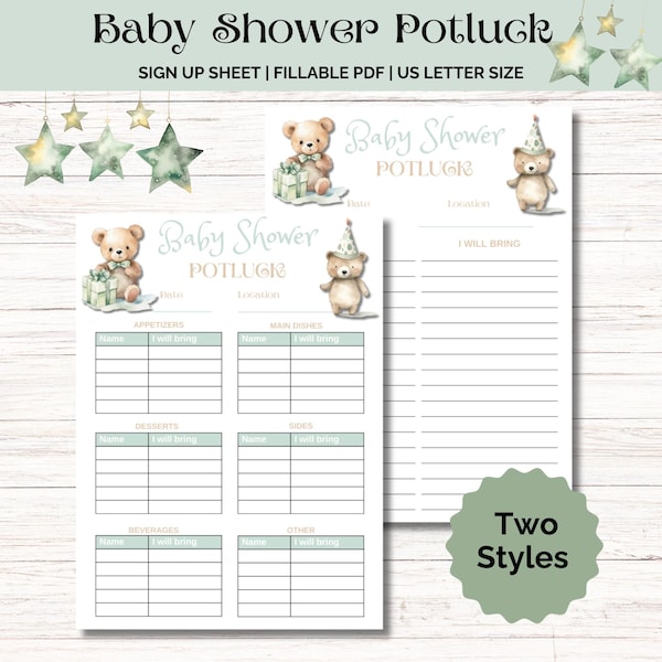 Baby Shower Potluck Sign up Sheet - Etsy