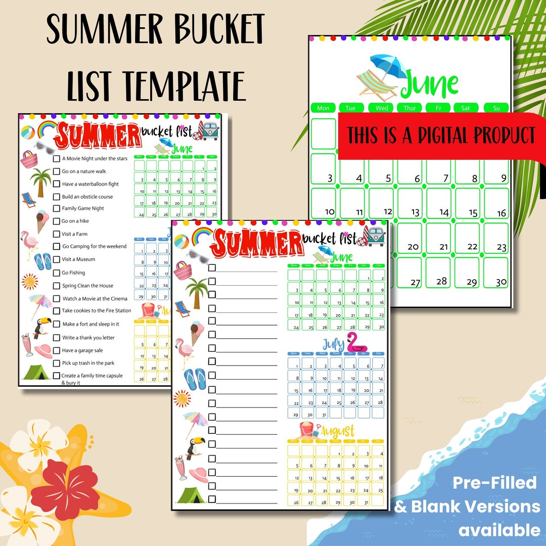 Summer Bucket List Templates, Printables, Summer Fun, to Do List, Fun ...
