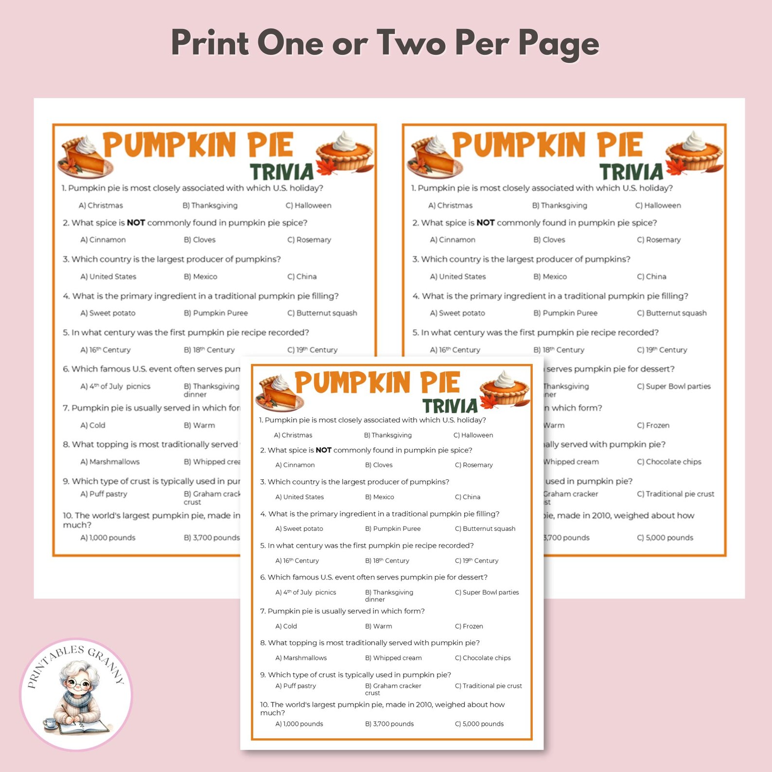 Pumpkin Pie Trivia Game, Fall Trivia Quiz, Pumpkin Pie Theme Trivia ...