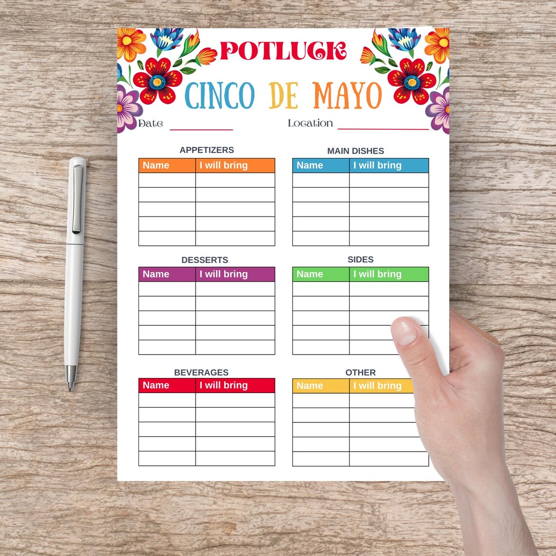 Cinco De Mayo Potluck Sign up Sheet, Mexican Food Party, Fiesta Potluck ...