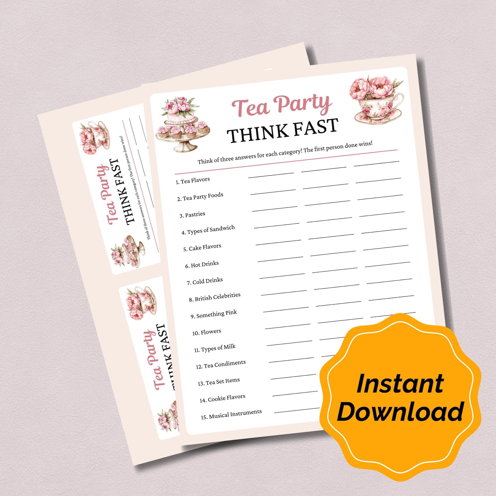 Tea Party Think Fast Game, Ice Breaker Game, Ladies Afternoon Tea Party ...