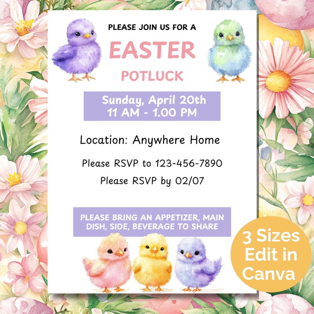 Easter Potluck Invitation - Editable Canva Template, Digital and ...