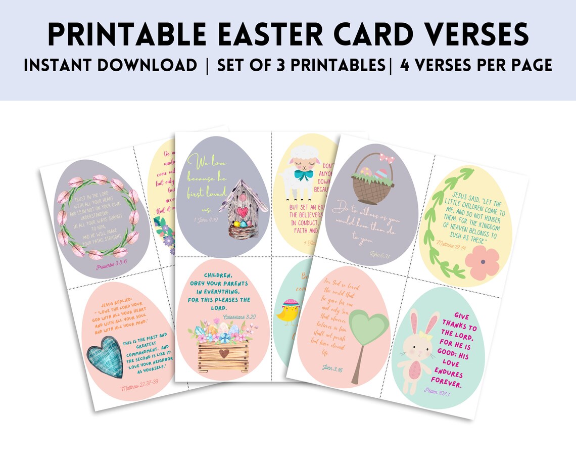 Printable Easter Card Verses | Kids Bible | Religious Learning - Etsy