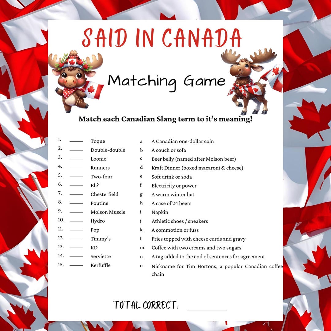 Said in Canada Matching Game, Canada Day Activity, Printable Canadian ...